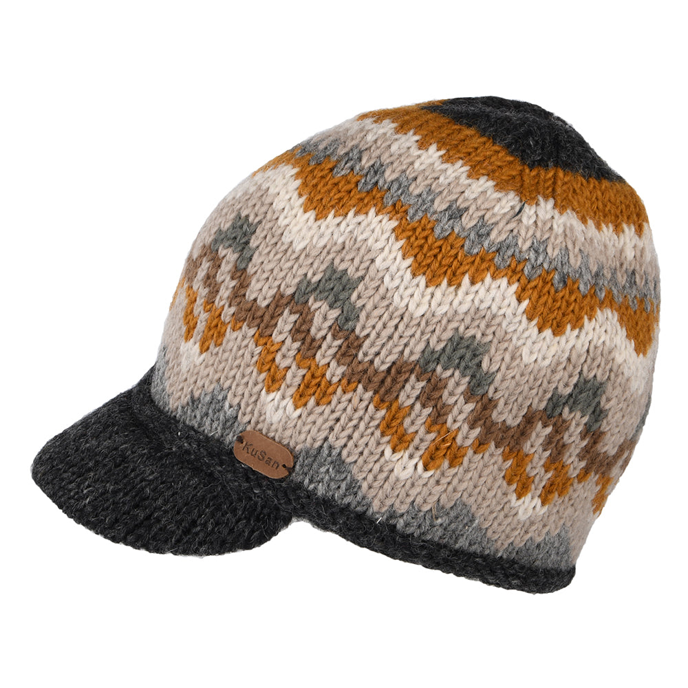 Gorro Beanie con visera con ondas de Kusan - Antracita-Mostaza-Gris ...