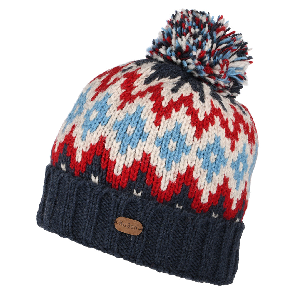 Gorro con pompón con vuelta y diamantes de Kusan - Azul Marino-Rojo-Cr ...